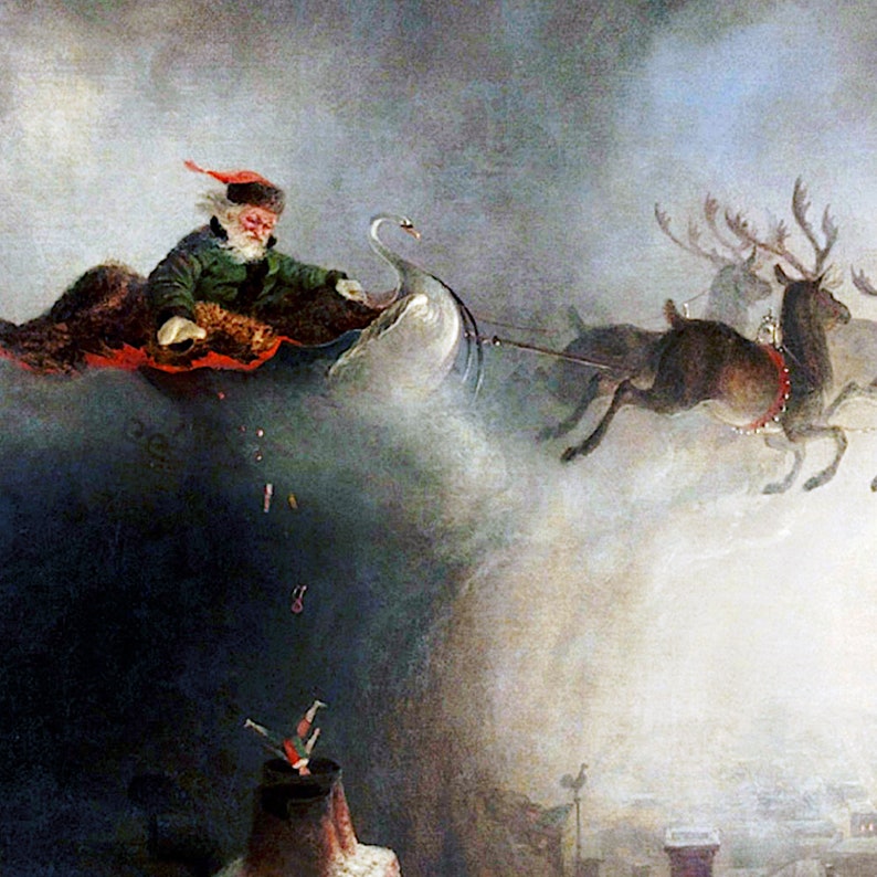 Vintage Santa Sleigh Ride With Reindeer Frame TV Art, Farmhouse Artful ...