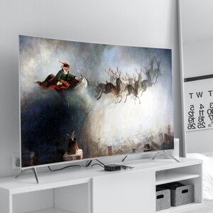 Vintage Santa Sleigh Ride With Reindeer Frame TV Art, Farmhouse Artful ...