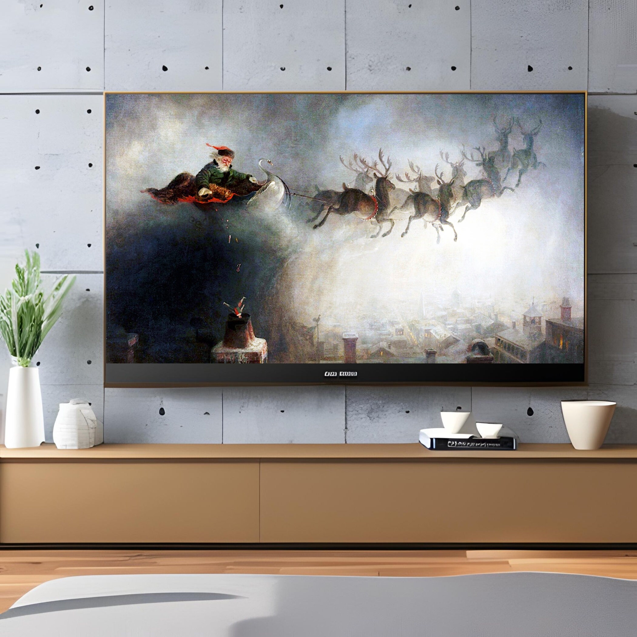 Vintage Santa Sleigh Ride With Reindeer Frame TV Art - Etsy