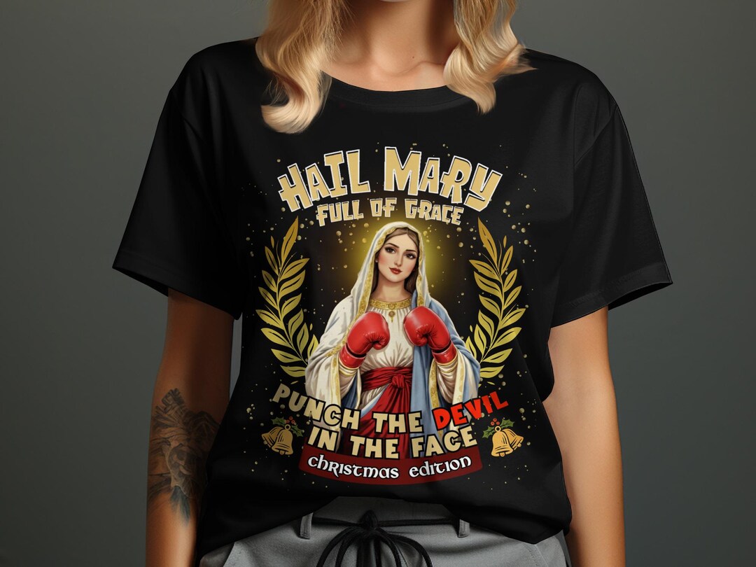 Funny Boxing Virgin Mary Christmas T-shirt, Religious Humor - Etsy