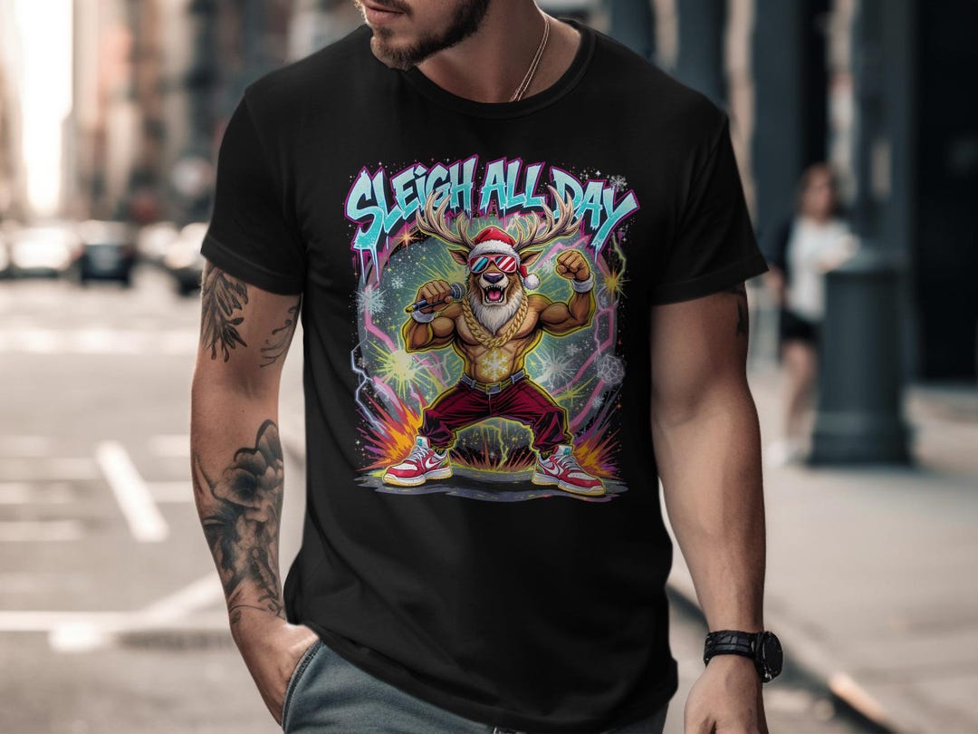 Sleigh All Day Reindeer Rapper Christmas T-shirt - Etsy