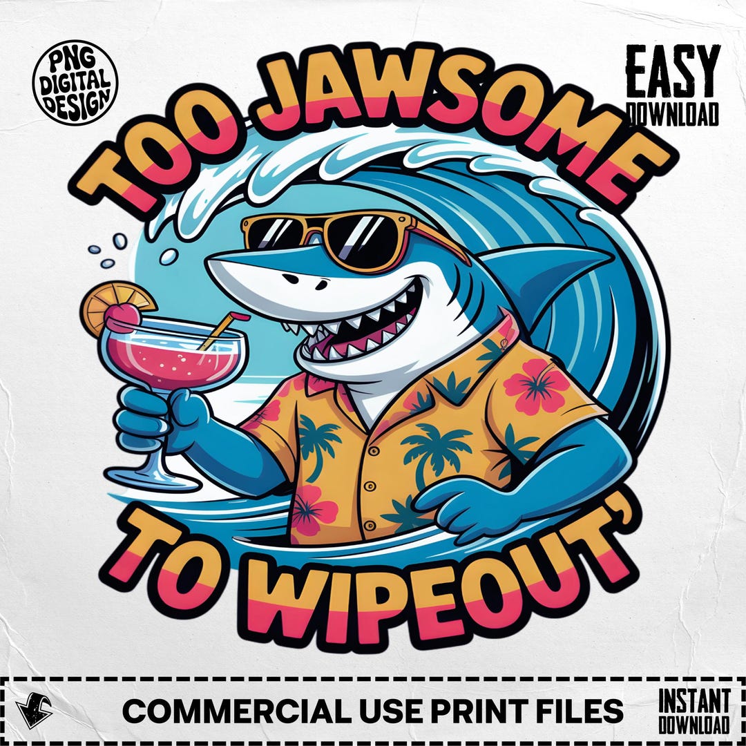 Jawsome Shark PNG: Tropical Clipart With Cocktail (digital Download) - Etsy