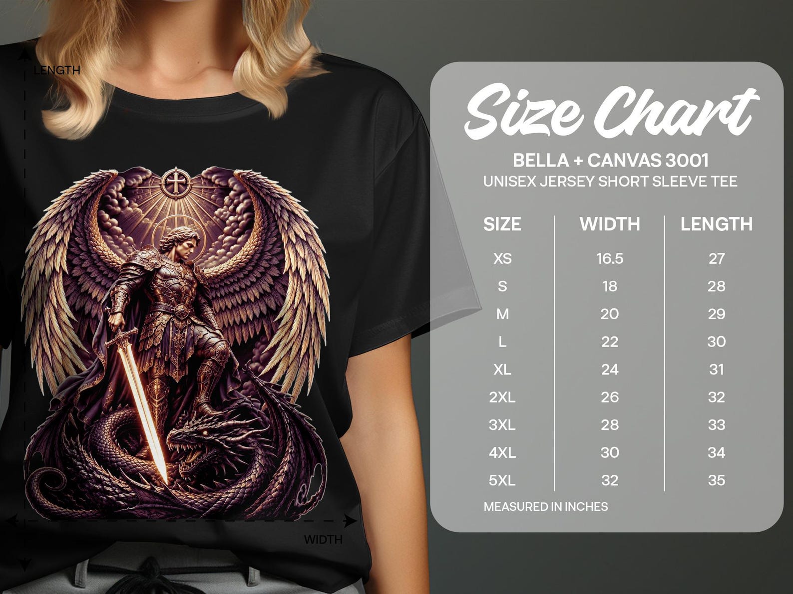 Archangel Michael Dragon Slayer T-shirt, Warrior Angel Fantasy Art Tee ...