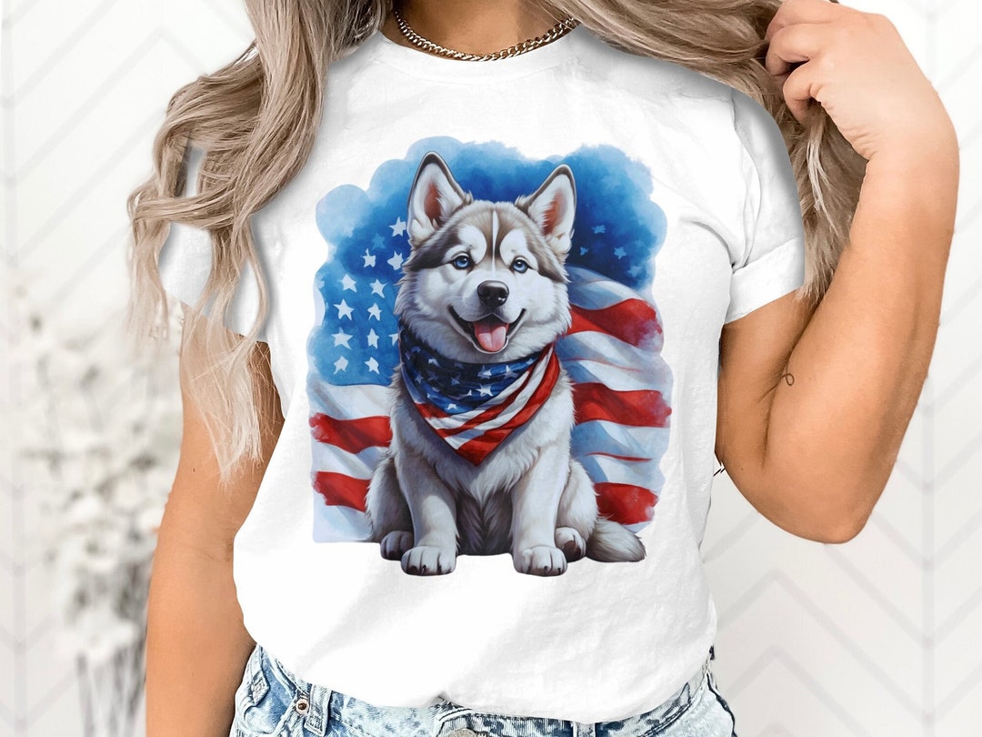 Patriotic Husky T-shirt: American Flag Bandana, 4th of July Outfit - Etsy