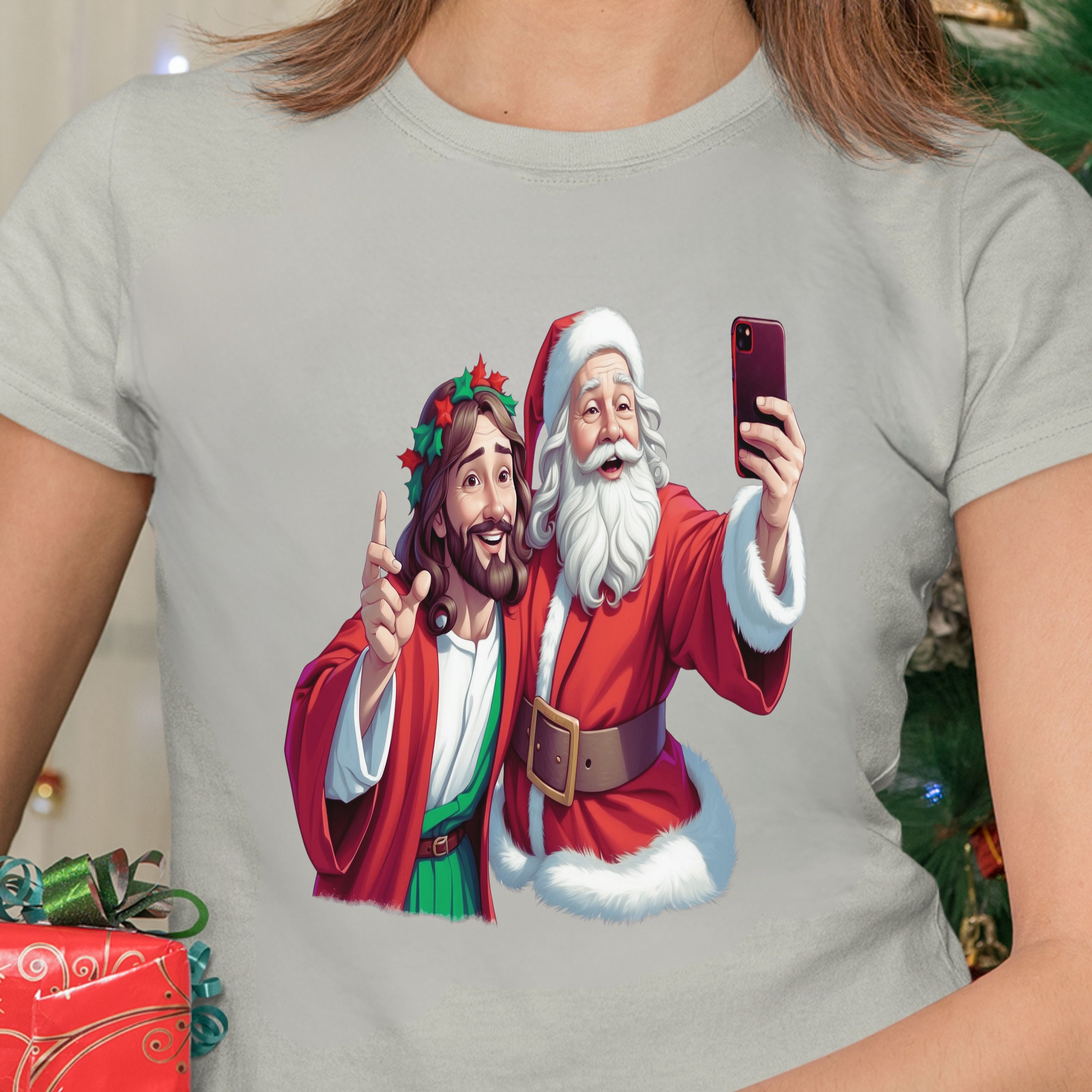 Jesus and Santa Funny Christmas Selfie T-shirt, Funny Santa Shirt ...