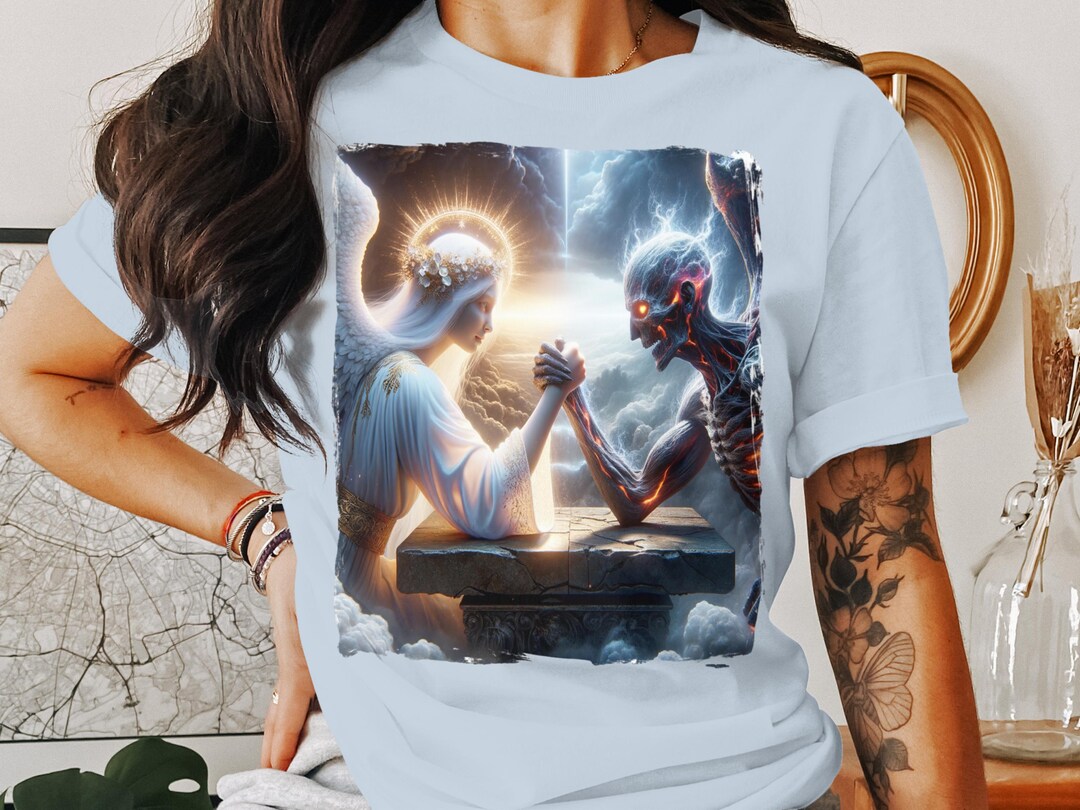 Angel Vs Demon Arm Wrestling T-shirt, Good Vs Evil Light Vs Dark Shirts, Spiritual Warfare, Epic ...