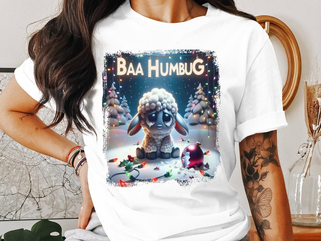 Cute Sad Sheep Christmas Lights Baa Humbug T-shirt, Funny Holiday ...