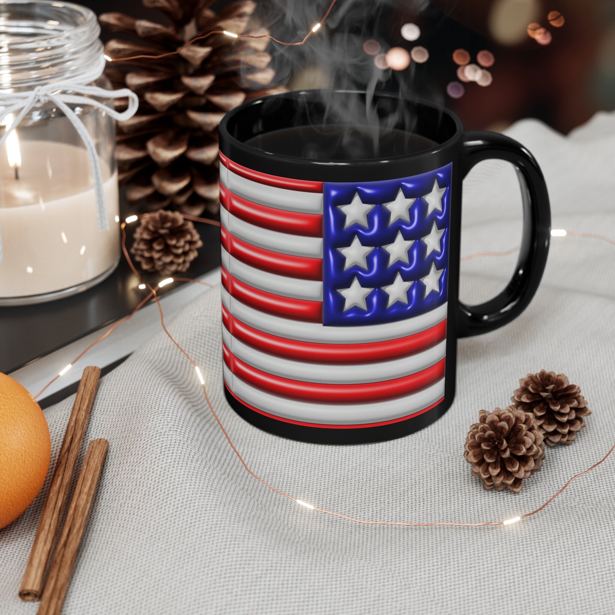 American Flag Patriotic 3D Puff Wrap 11oz BLACK MUG Patriot - Etsy