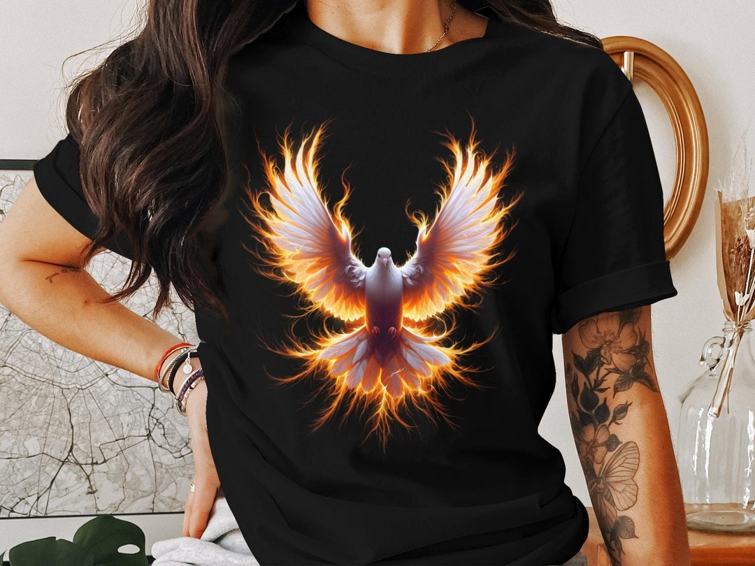 Firey Flaming Dove Holy Spirit Pentecost Christian Tee, the Comforter ...
