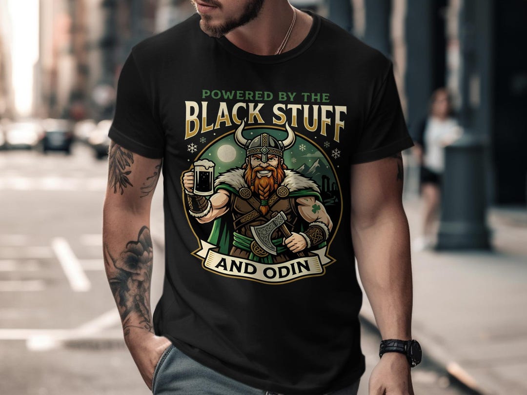 Powered by the Black Stuff and Odin T-shirt, Viking Warrior Tee, Funny ...