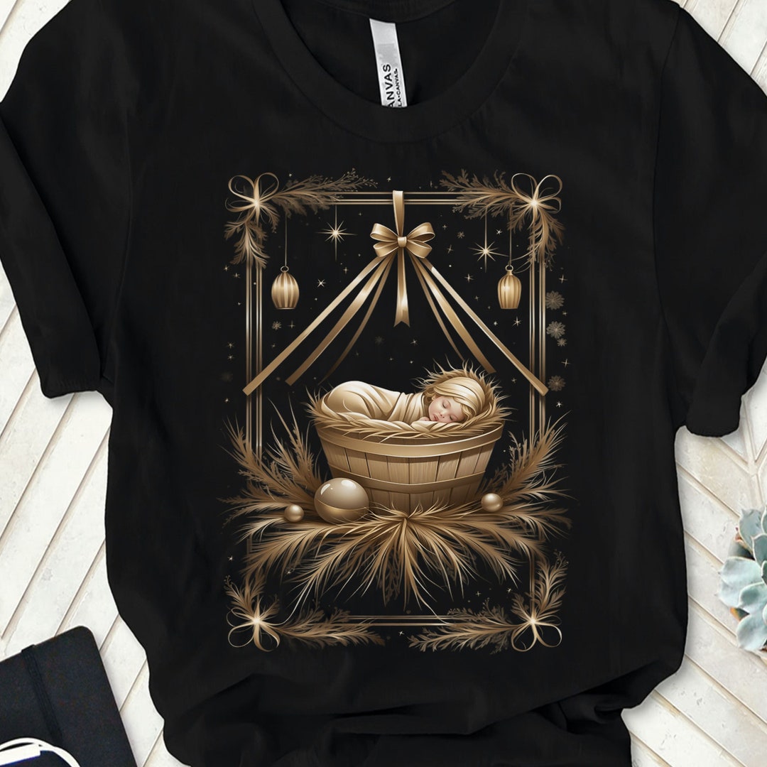 Golden Nativity Scene T-shirt: Baby Jesus Christmas Blessing - Etsy UK