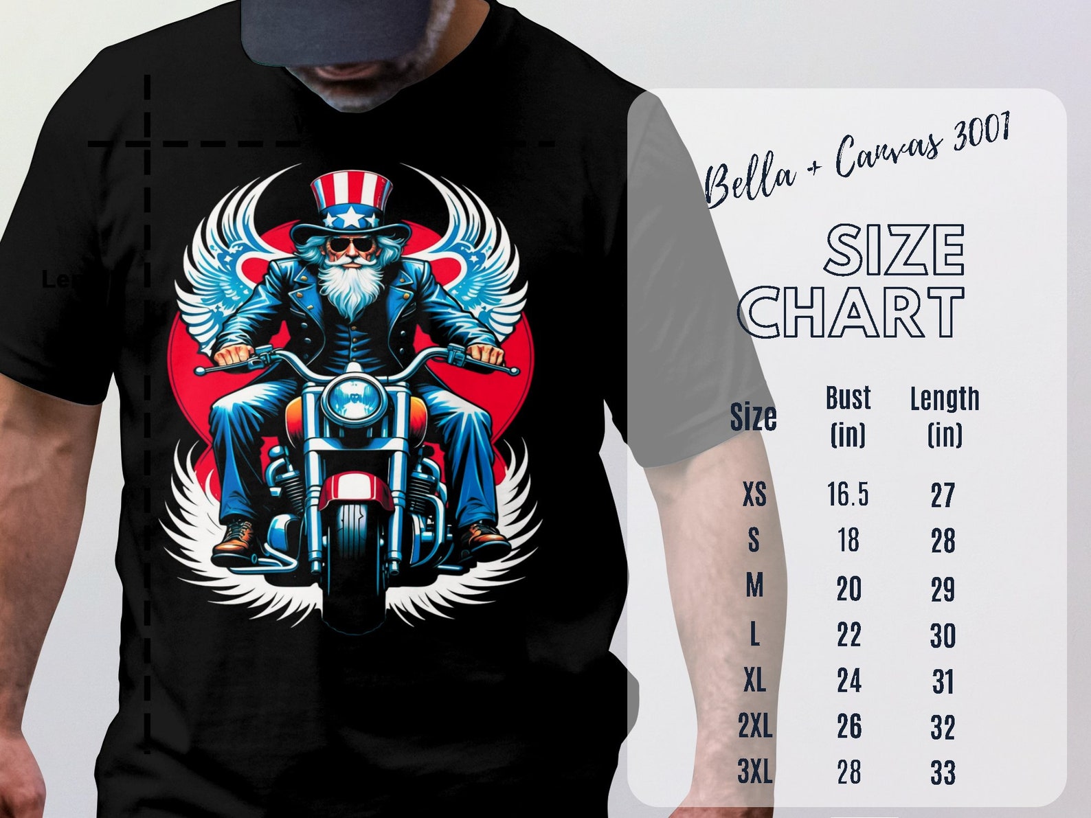 Patriotic Uncle Sam Riding Motorcycle Graphic Tee, American Flag Colors ...