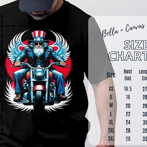 Patriotic Uncle Sam Riding Motorcycle Graphic Tee, American Flag Colors ...
