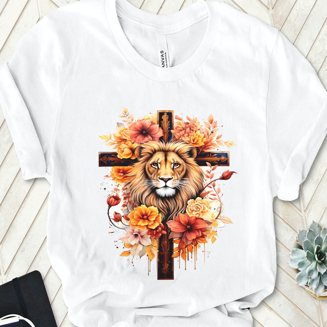 Faithful Lion and Cross in Rustic Fall Flowers Nature-inspired ...