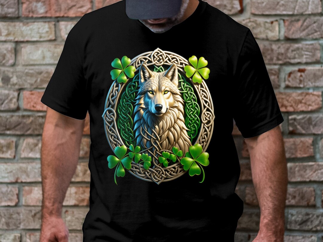 Celtic Wolf Shirt, Tribal Wolf and Clover, Animal Totem T-shirt, Unisex ...