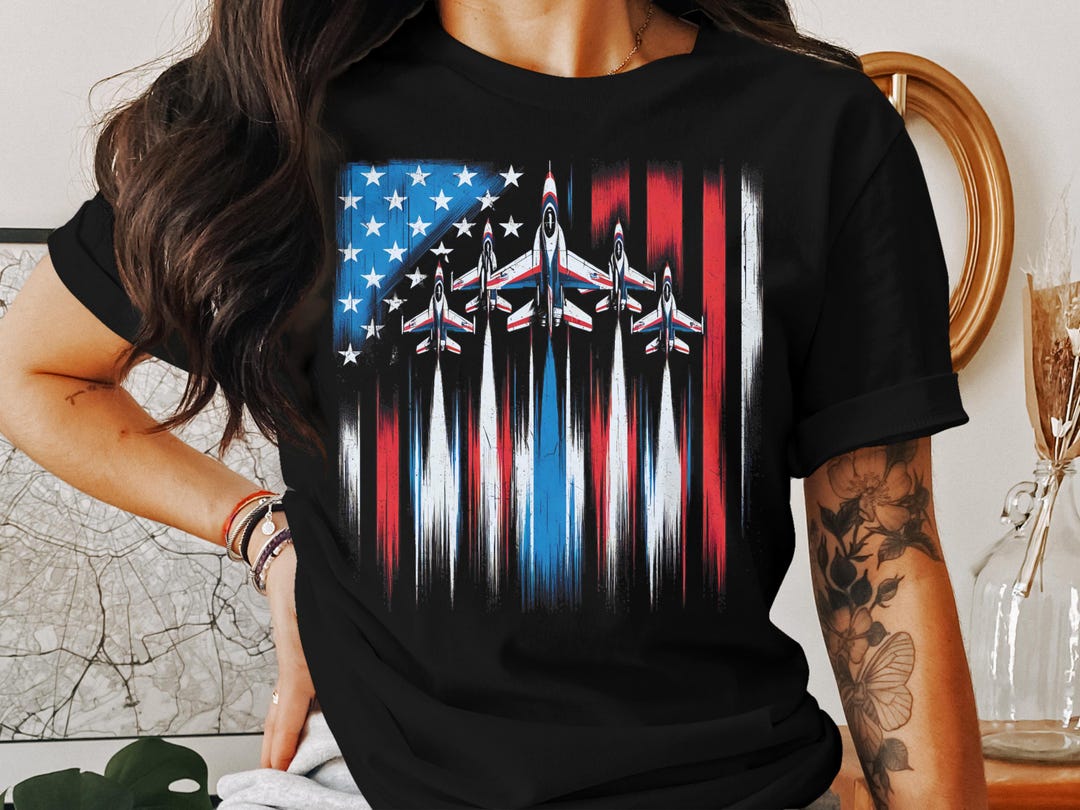 Patriotic American Flag Fighter Jets T-shirt, USA Air Force Pride Tee ...