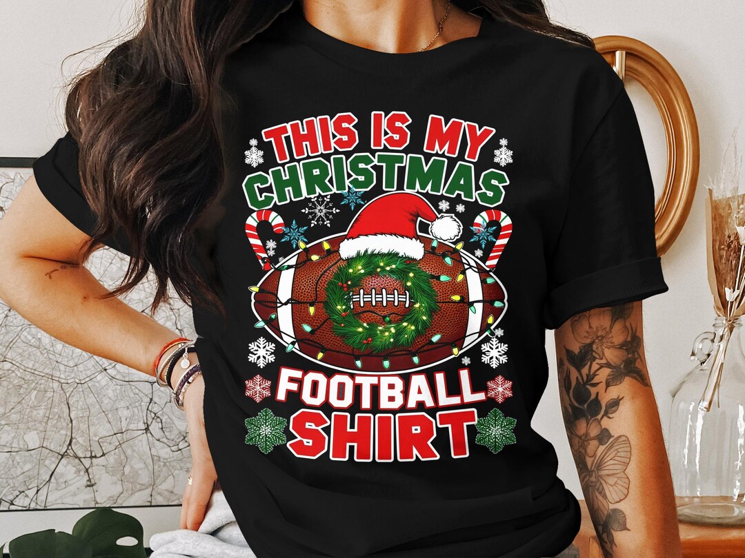 Christmas Football Santa Hat Graphic Tee, Holiday Sports Fan Shirt - Etsy