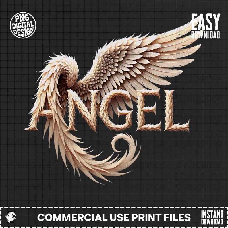 Angel Wings Feather Typography PNG: Elegant Lettering Digital Download ...