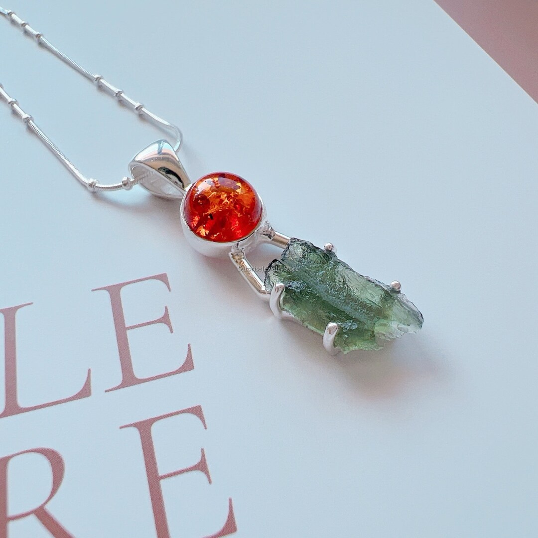 Moldavite Pendant , Amber Pendant , 925 Silver Pendant , Silver Pendant ...