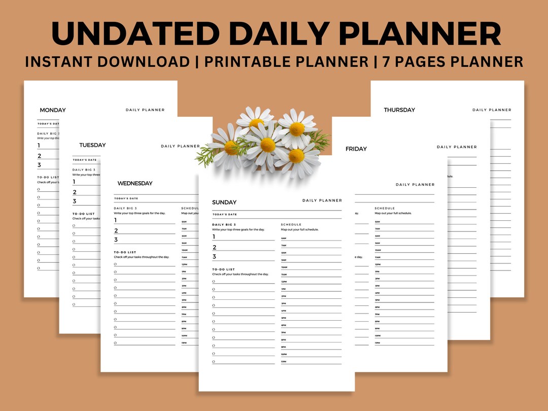 Undated Daily Planner Printable, Daily Printable Inserts, Days of the ...