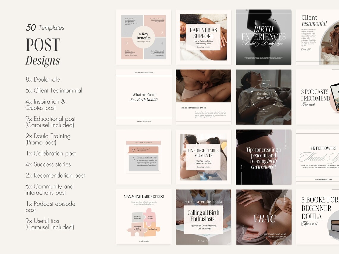 Doula Social Media Posts Templates, Postpartum Midwife Doula Content ...