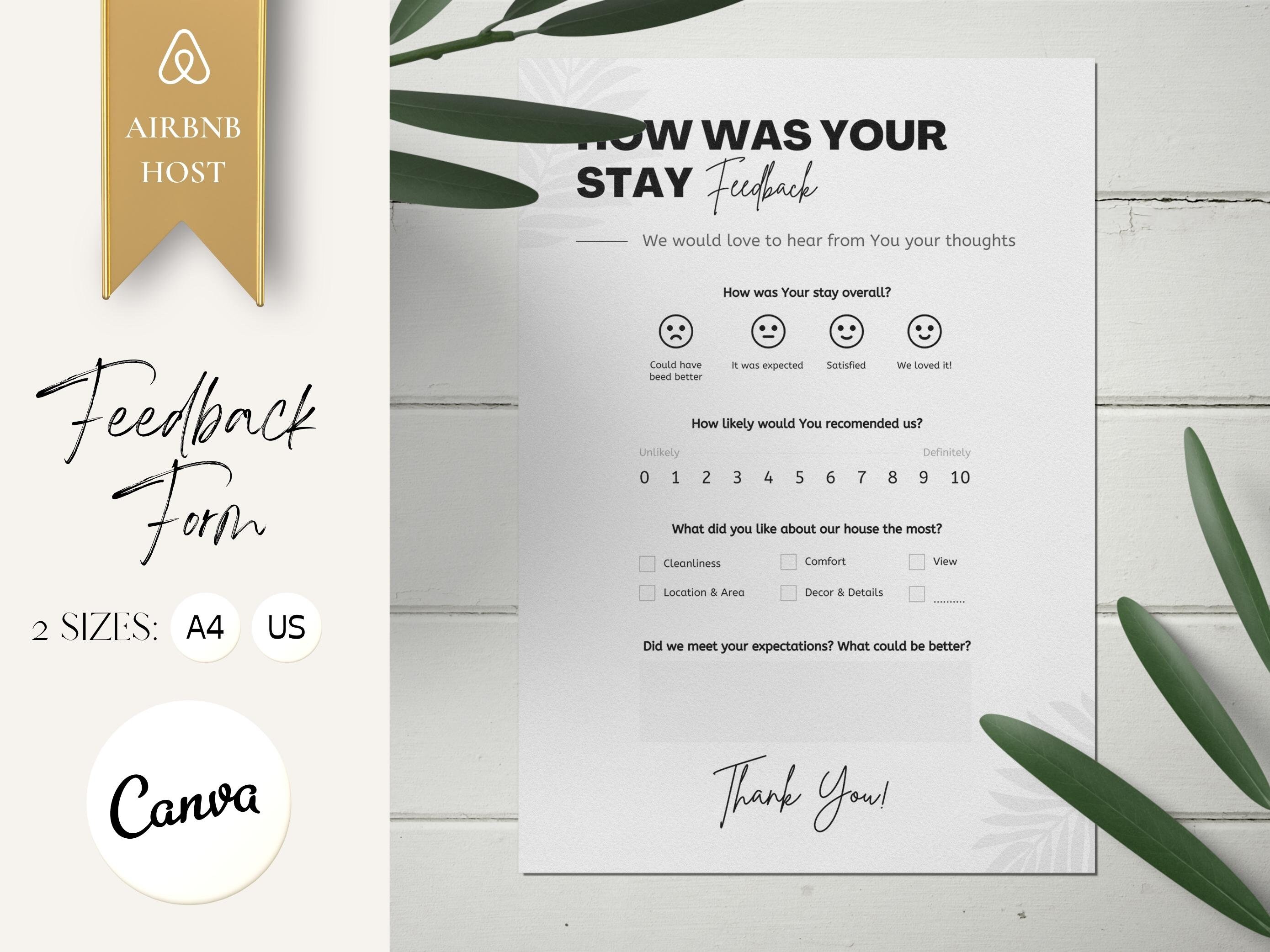 Guest Comment Feedback Form | Vacation Rental Feedback | Form for ...