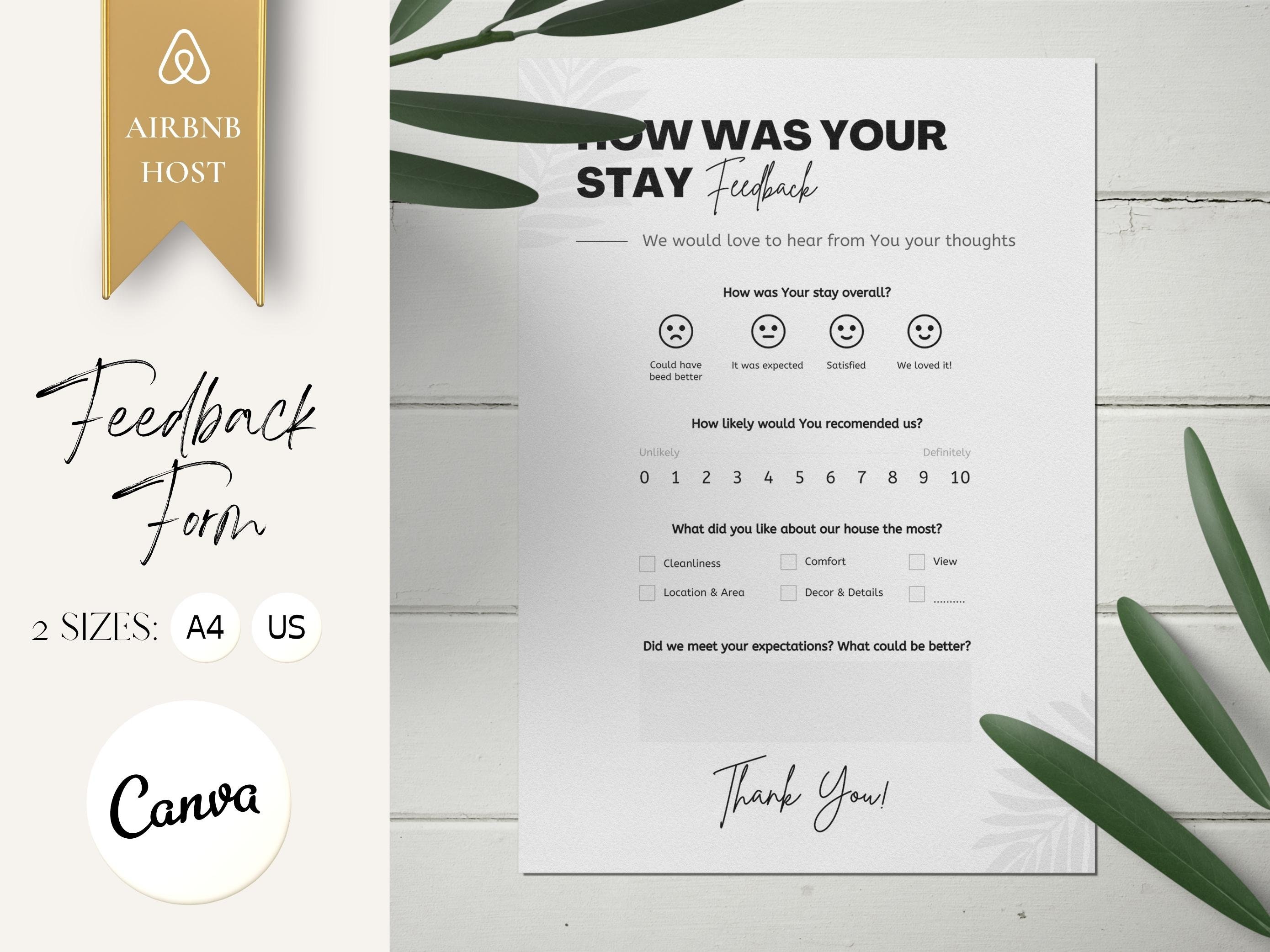 Guest Comment Feedback Form | Vacation Rental Feedback | Form for ...