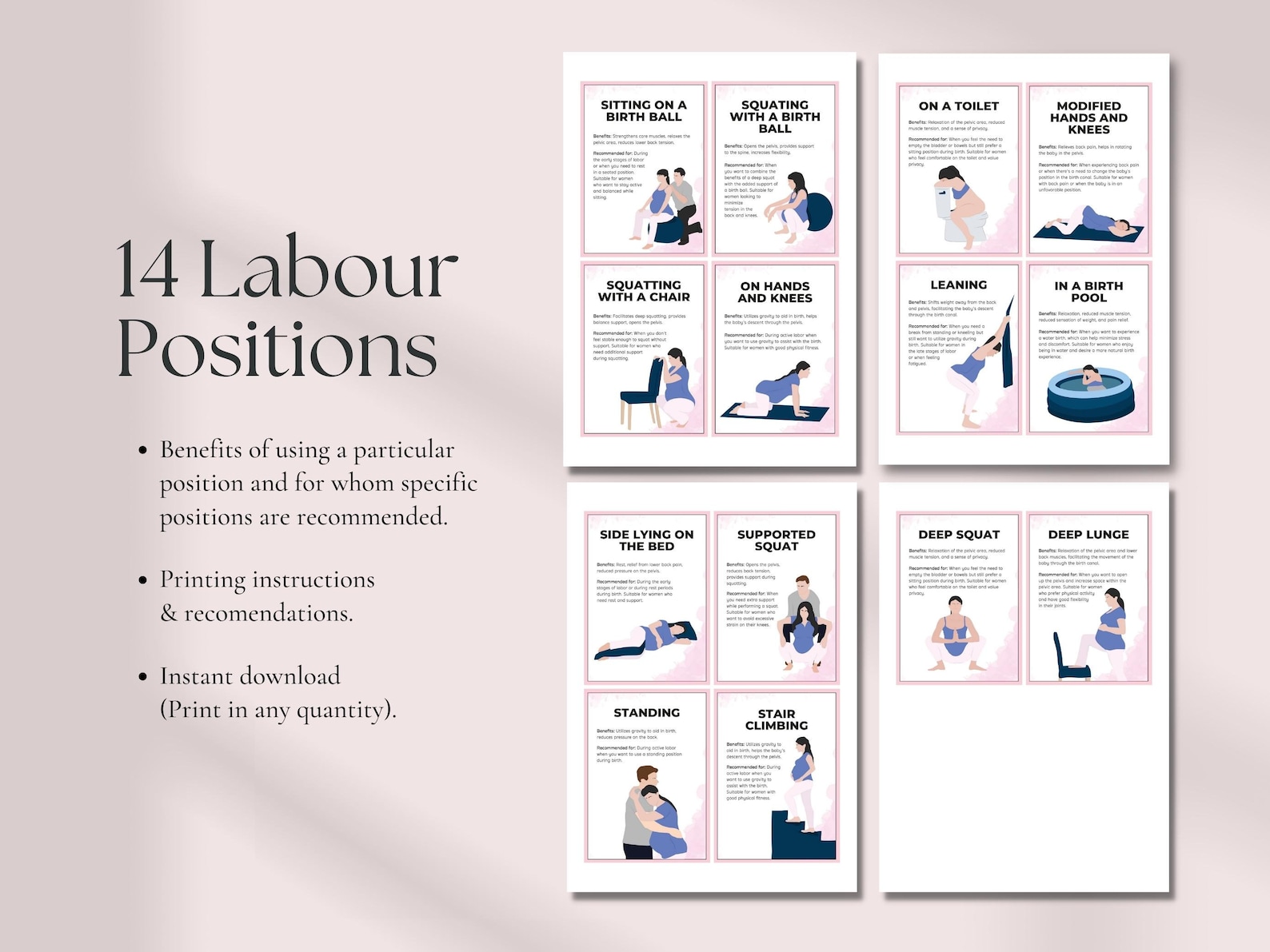 Printable Labour Positions Flash Cards Alternative Labor Positions ...