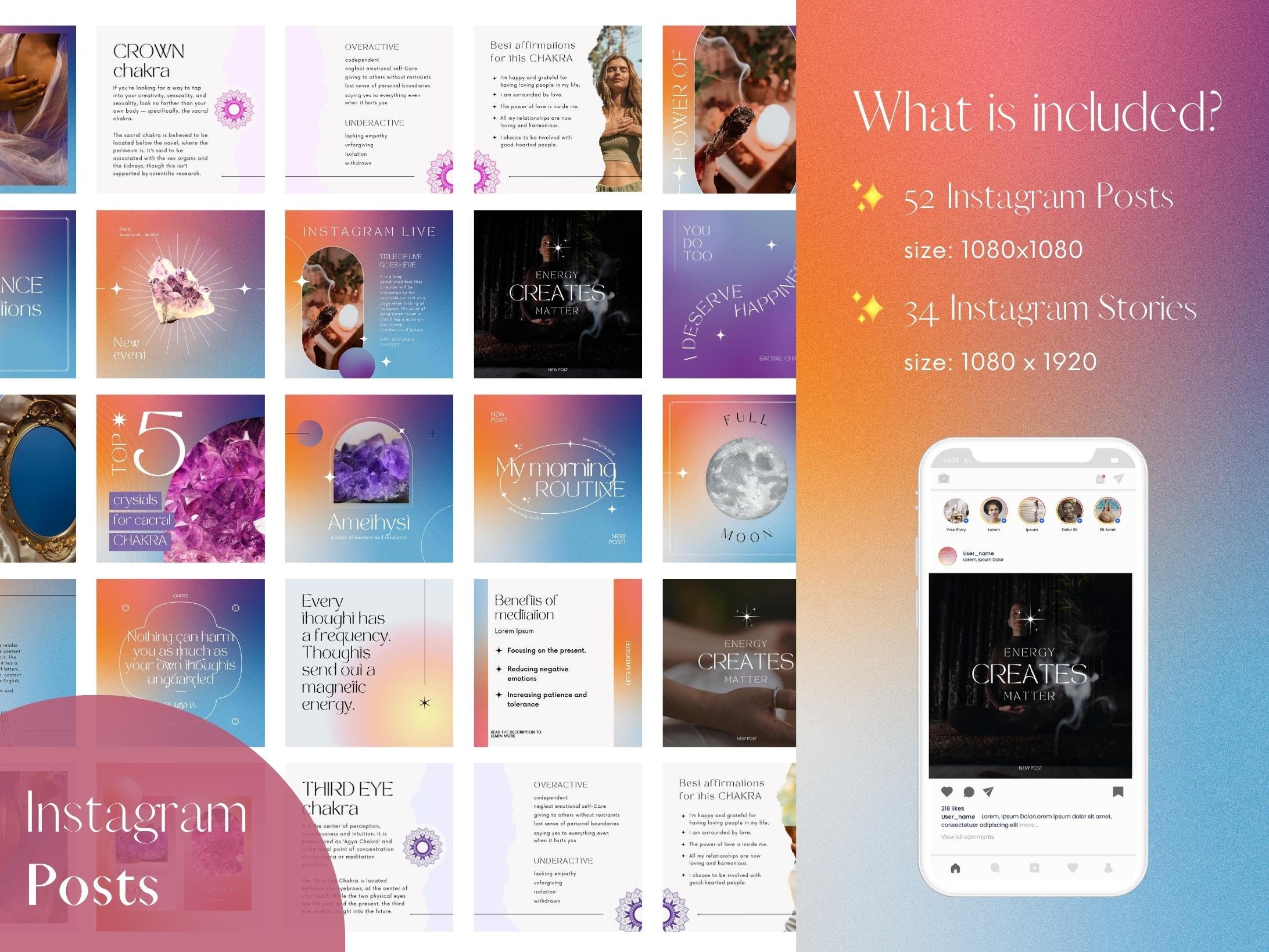 Spiritual Instagram Post Templates Energy Healing Instagram Templates ...