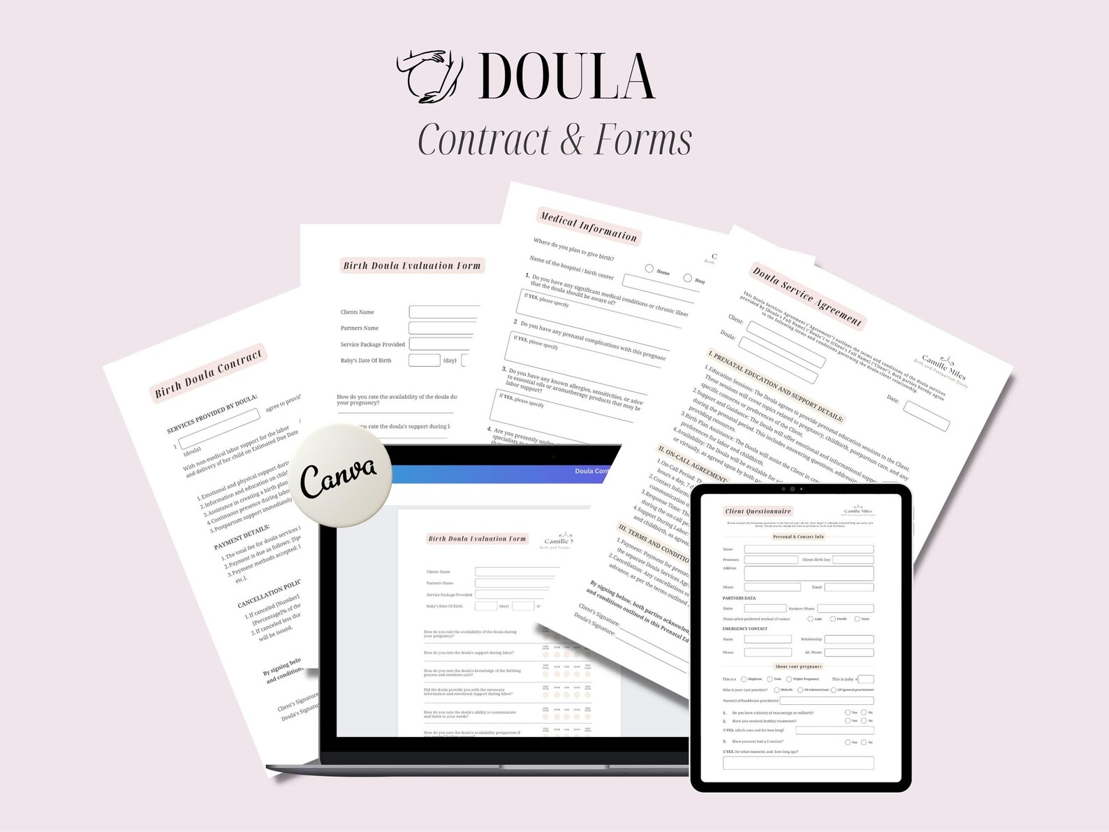 Professional Doula Contract Template | Birth Doula New Client Intake ...