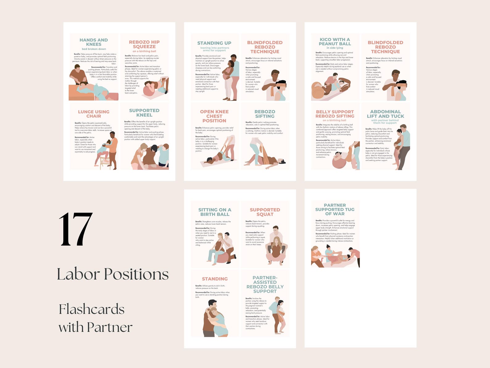 Labour Positions Flashcards With Partner, Pregnant Ladies ...