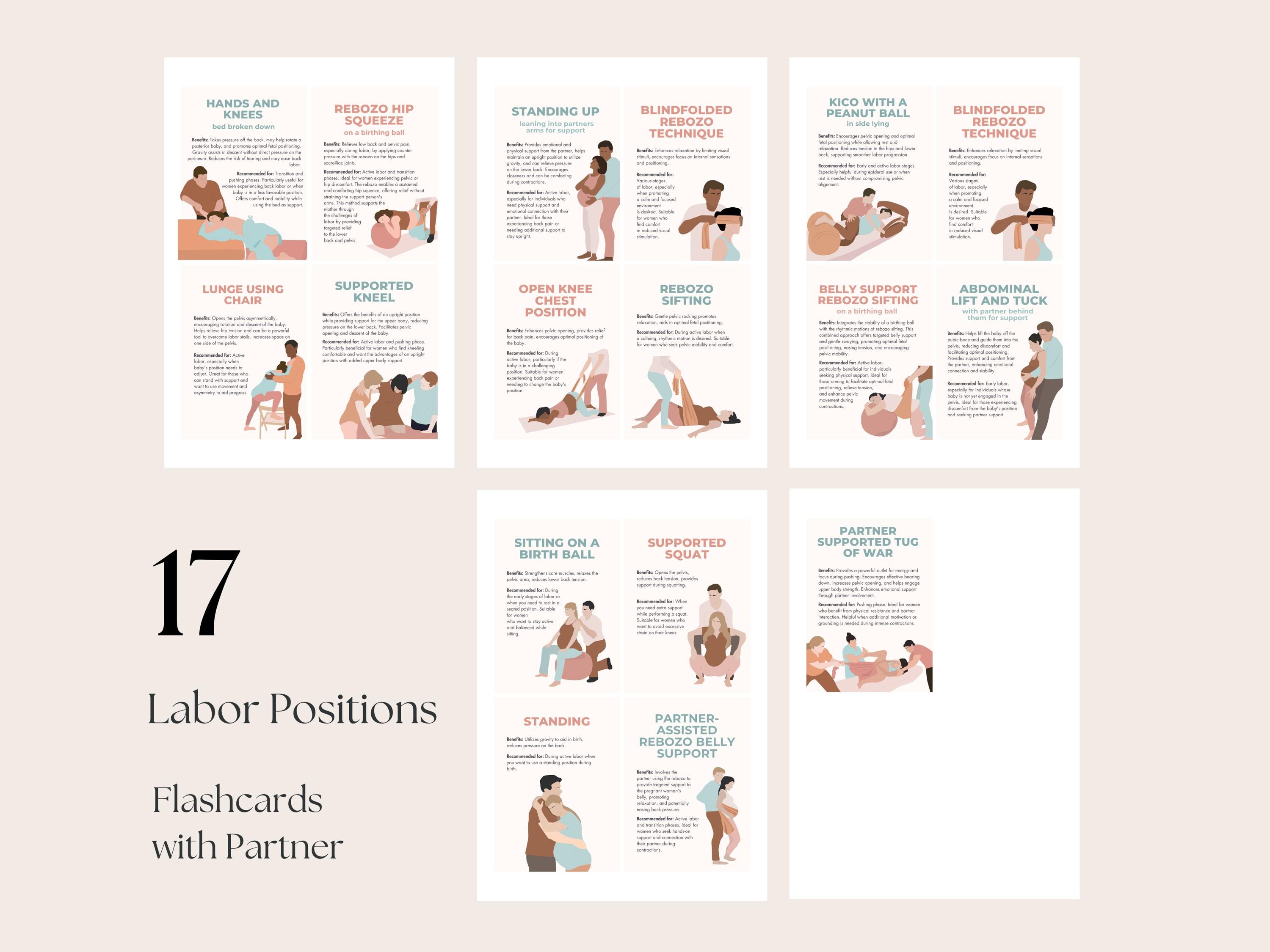 Labour Positions Flashcards With Partner, Pregnant Ladies ...