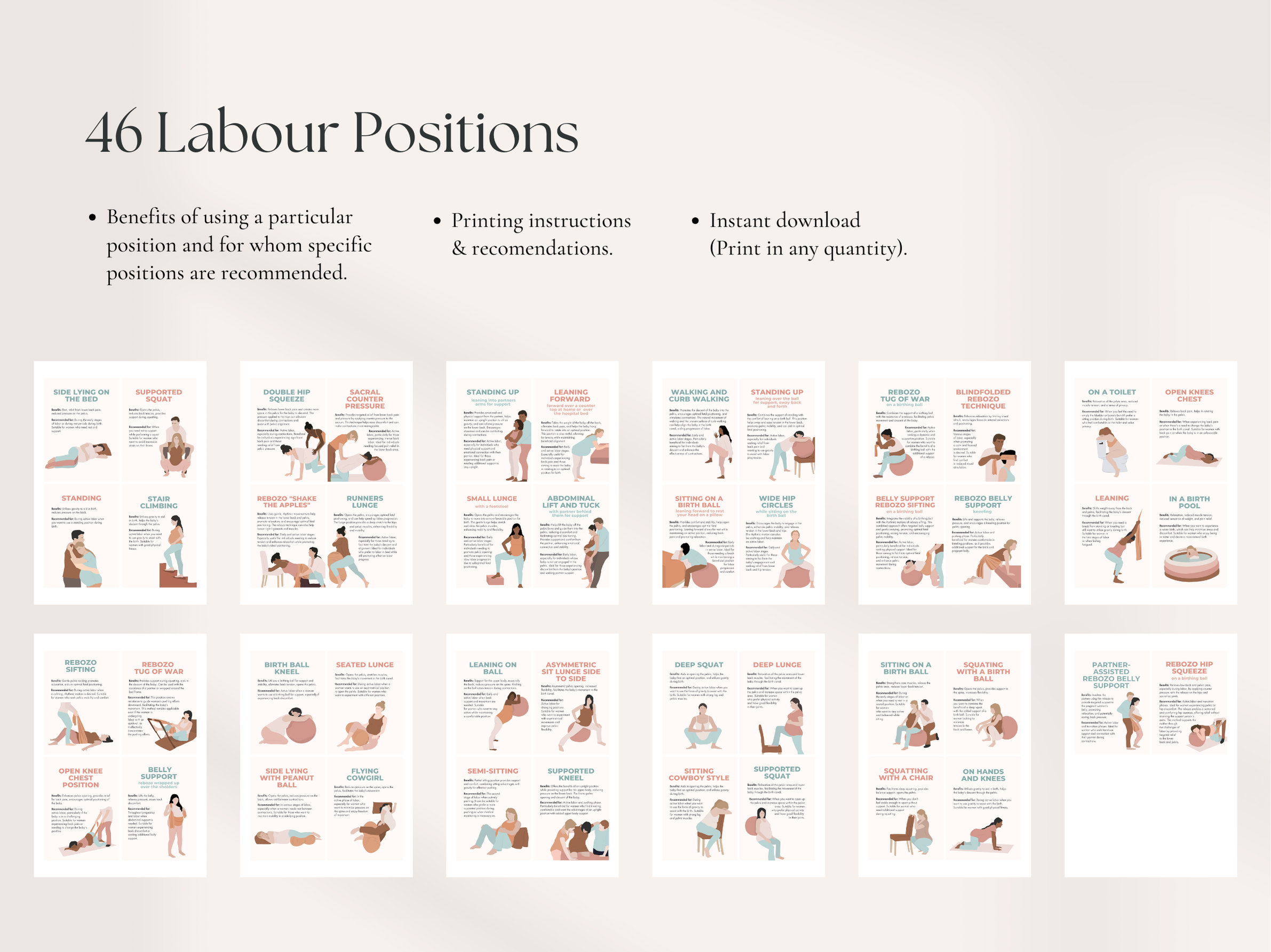 Labor Positions Flashcards, Printable Labour Positions, Childbirth Education Tool, Natural Birth ...