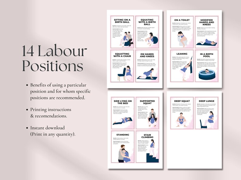 Labor & Birth Positions Flash Cards | Alternative Labor Positions ...
