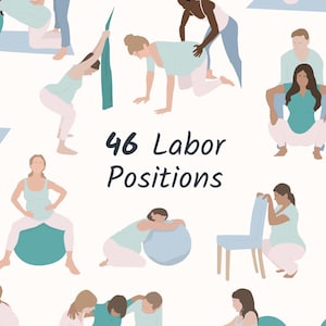 Labor Positions, Vector Illustrations, Doula Ebook, Artwork for Natural ...
