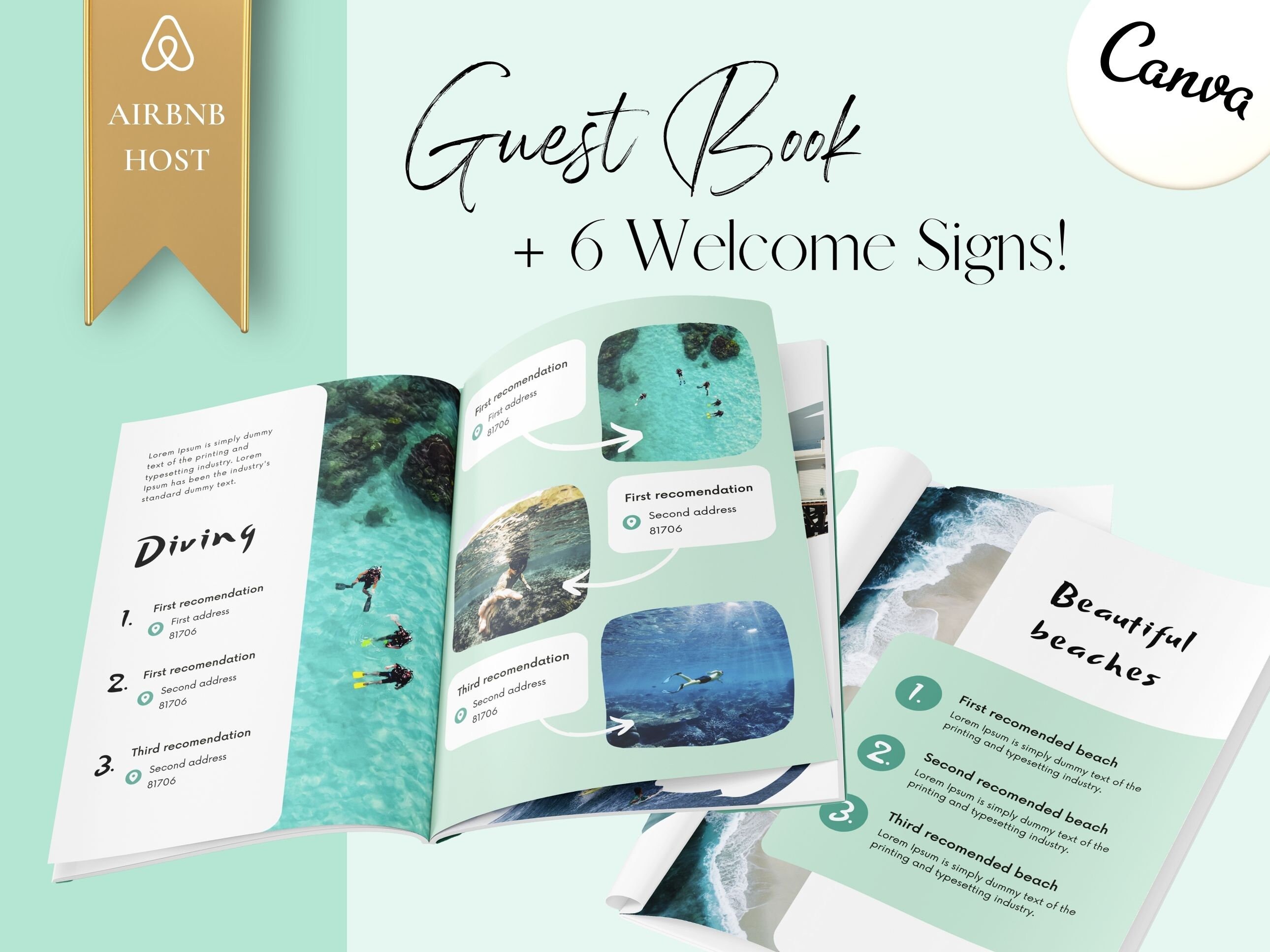 Airbnb Guest Book Beach Template Beach Theme Airbnb House Guide Canva ...