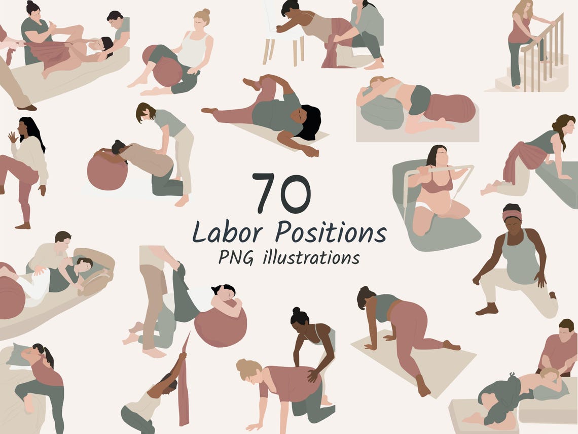 Labor and Delivery Positions PNG Illustrations | Birth Education ...