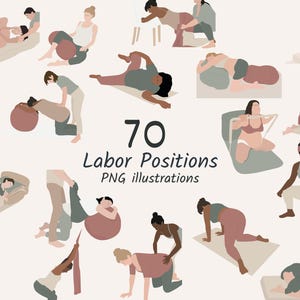 Labor and Delivery Positions PNG Illustrations | Birth Education ...