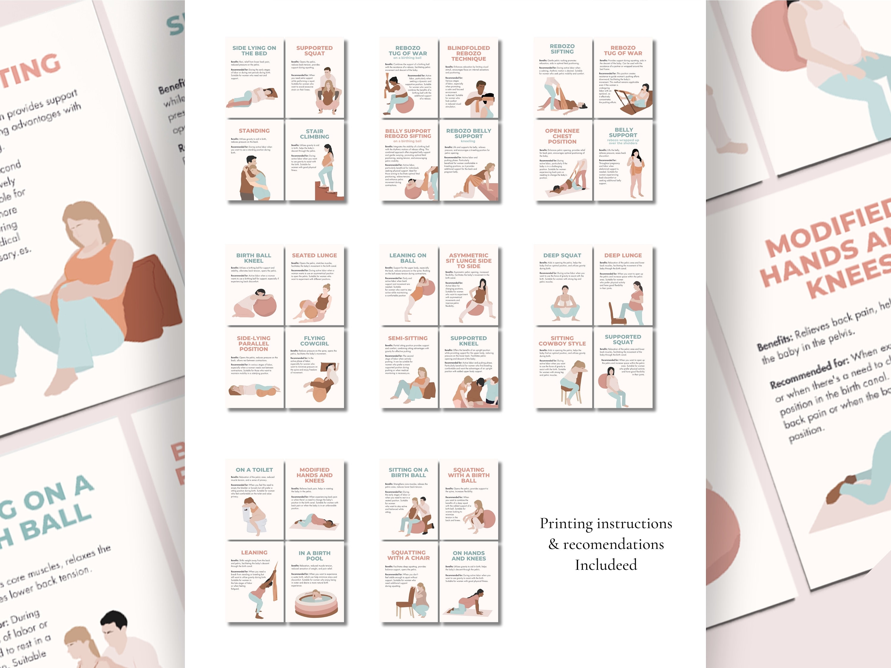 Labour/labor Positions Printable Flashcards, Childbirth Education Tool ...