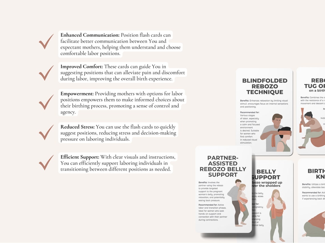 46 Labor Positions Printable Flashcards, Childbirth Education Tool ...