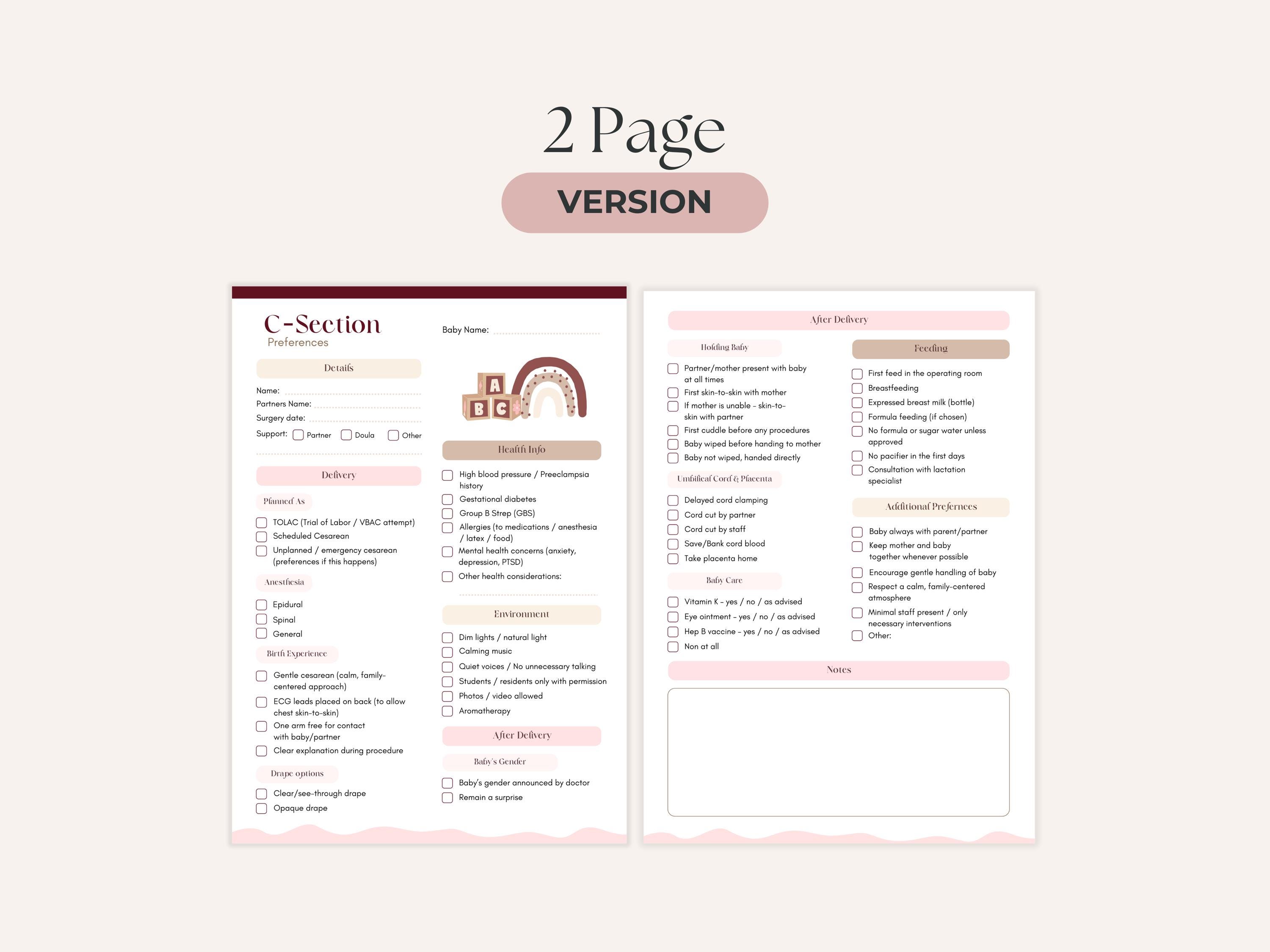 Cesarean Birth Plan C-section Template, Editable C-section Birth Plan ...