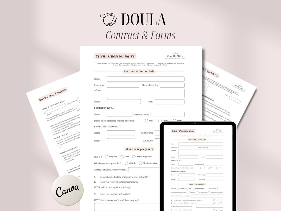 Doula Contract and Forms Template | Birth Doula New Client Intake Forms ...