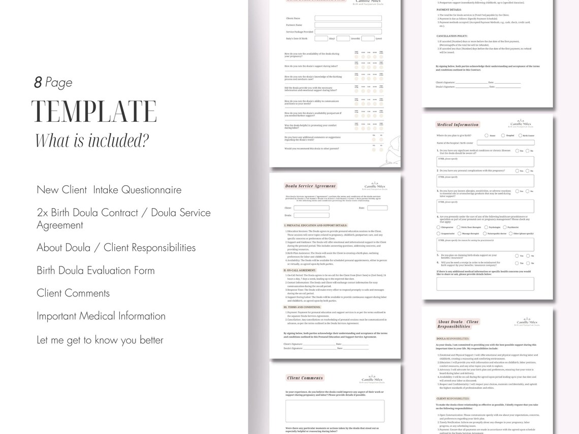Professional Doula Contract Template | Birth Doula New Client Intake ...