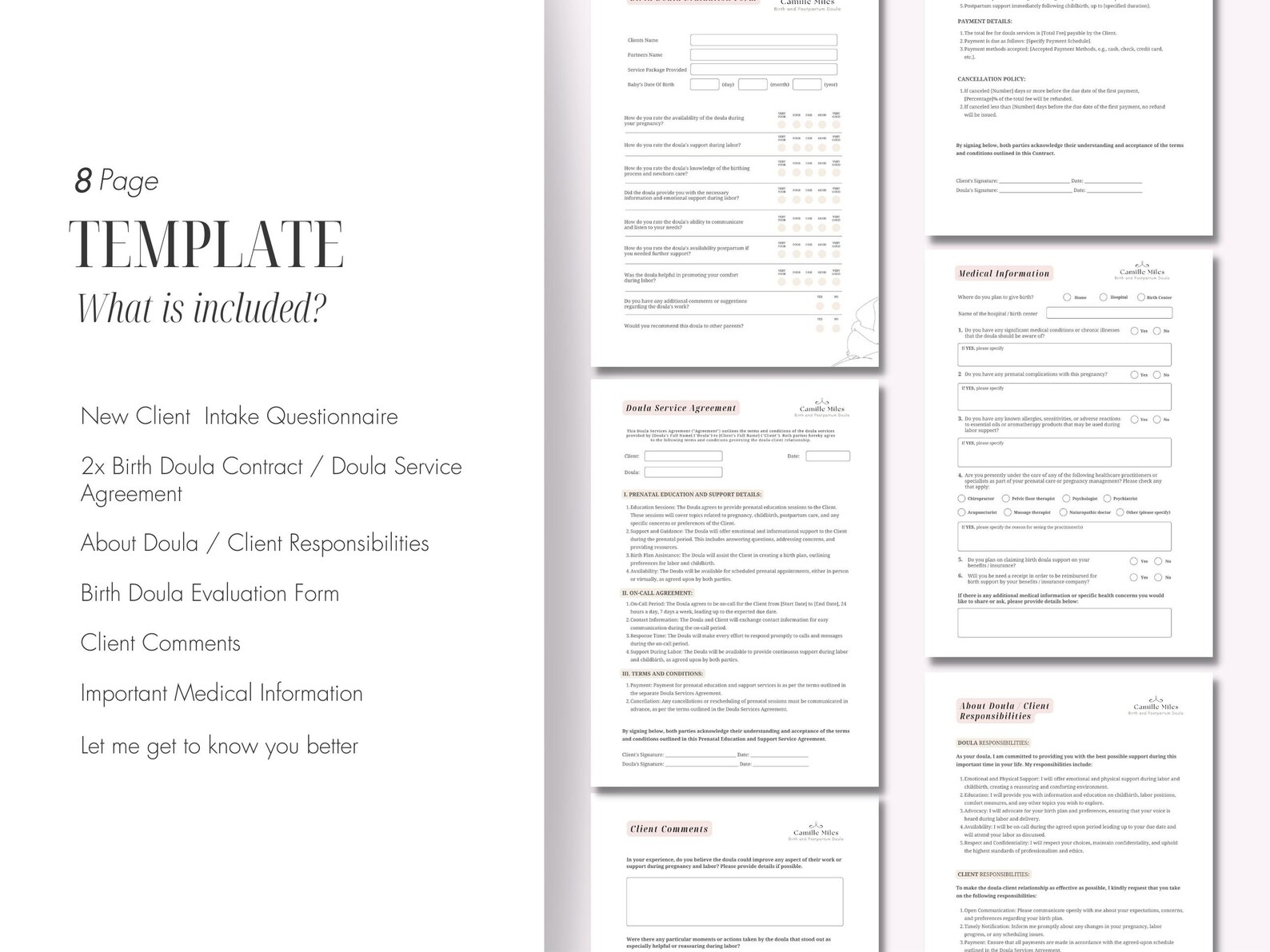 Professional Doula Contract Template | Birth Doula New Client Intake ...