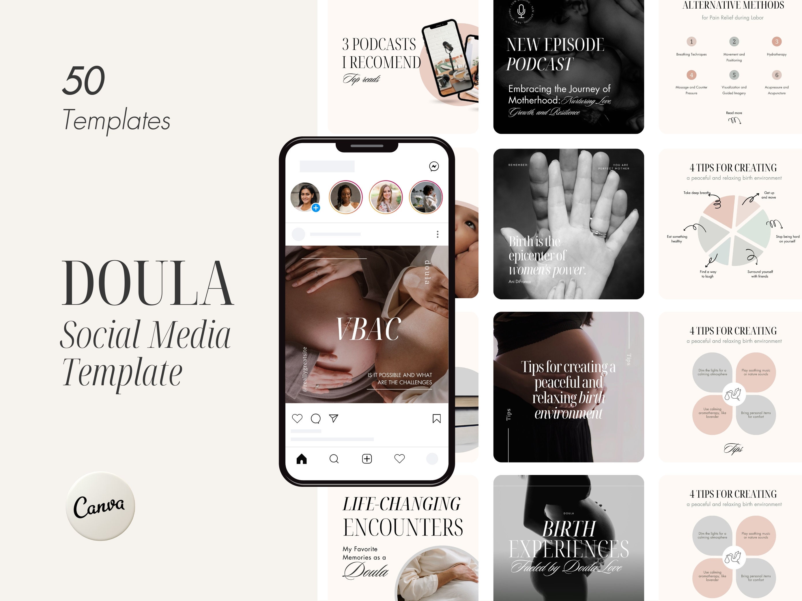 Doula Social Media Posts Templates, Postpartum Midwife Doula Content ...
