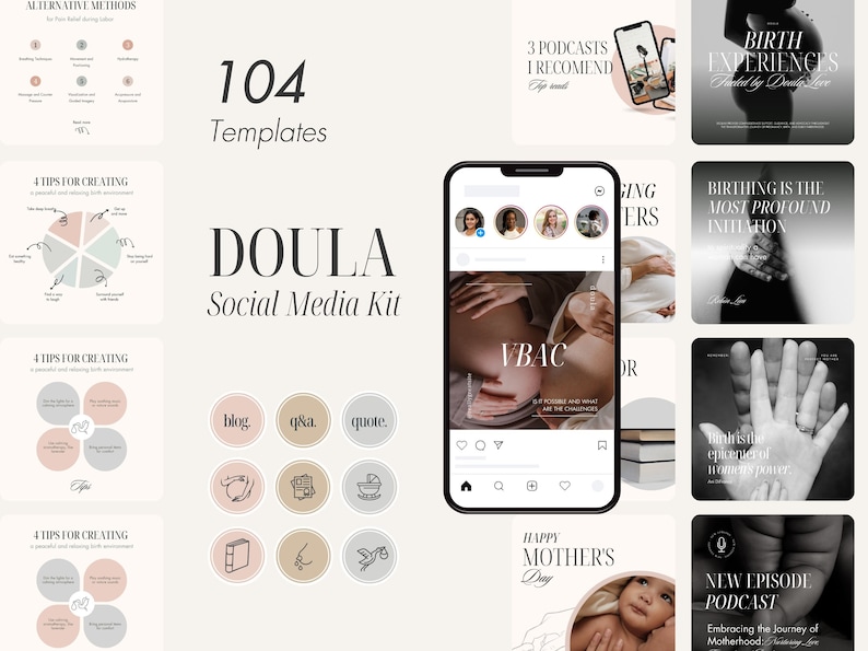 Doula Social Media Kit Templates, Postpartum Midwife Doula Content Idea ...