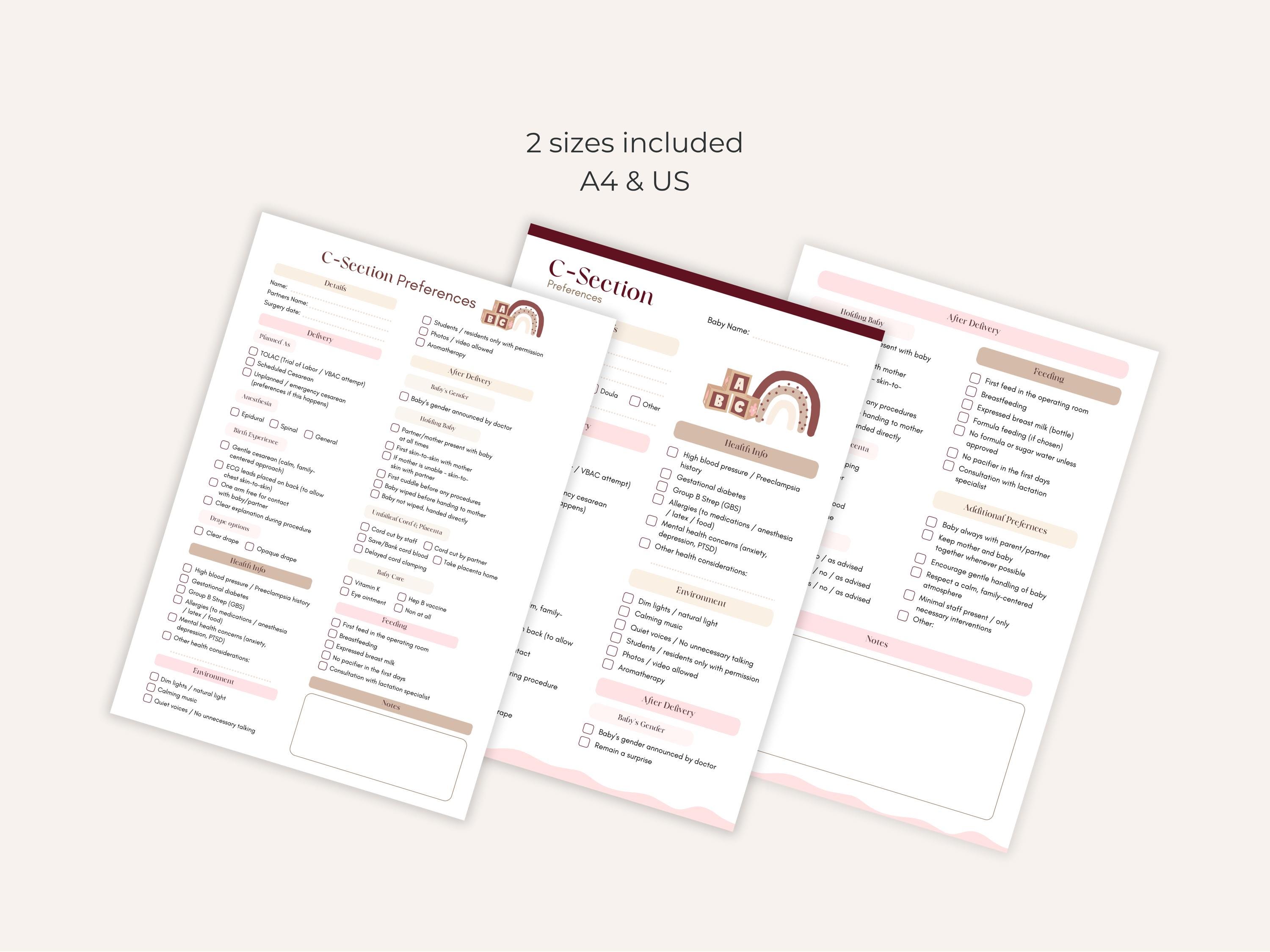 Cesarean Birth Plan C-section Template, Editable C-section Birth Plan ...