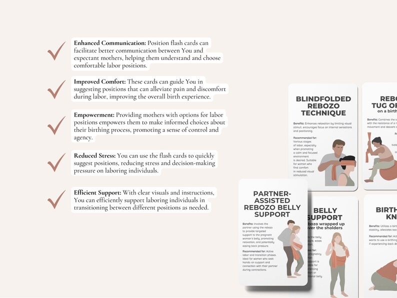Printable Labor Positions Flashcards, Childbirth Education Tool ...