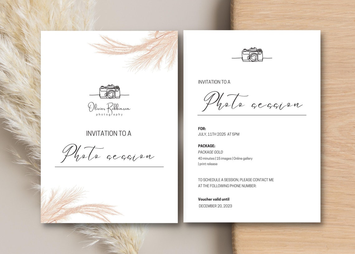 Photographer Gift Certificate Template, Invitation for Photo Session ...