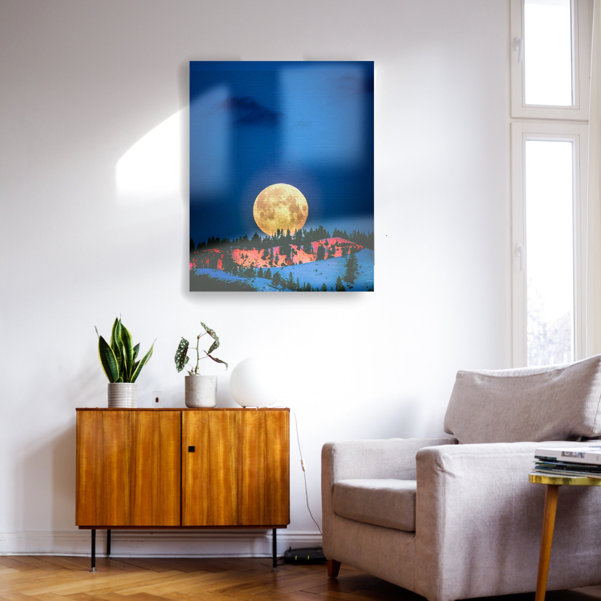 Always Full Moon Canvas Art Print, Perfect Full Moon in a Huge Blue Sky ...